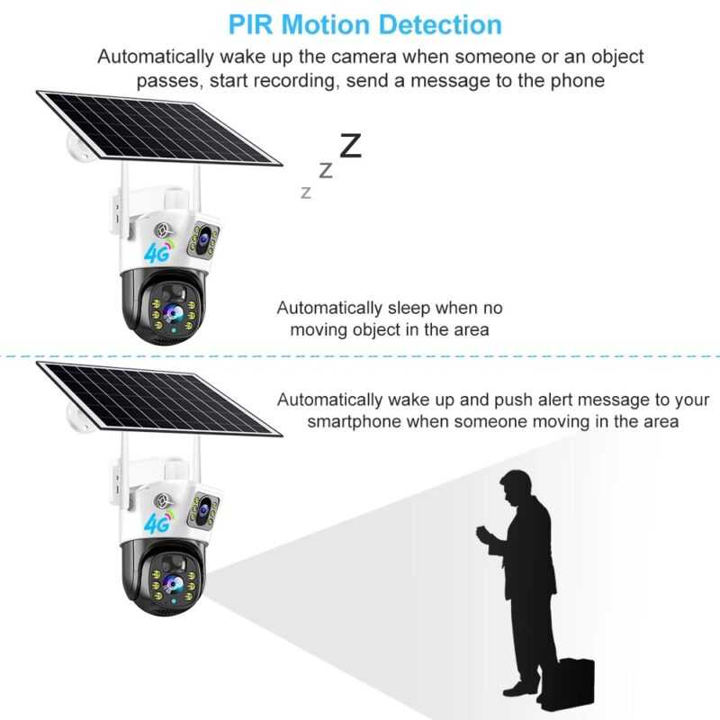 4G Dual Lens Sim Solar CCTV Camera 6MP 3K Outdoor Low Powered Video Cam ...